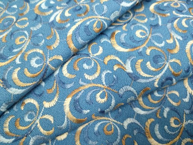 平和屋着物▽上質な小紋　単衣　総刺繍　唐草文　DAAQ7523du