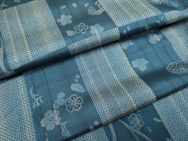 平和屋着物▽上質な紬　単衣　市松舞花文　正絹　逸品　DAAQ7526du