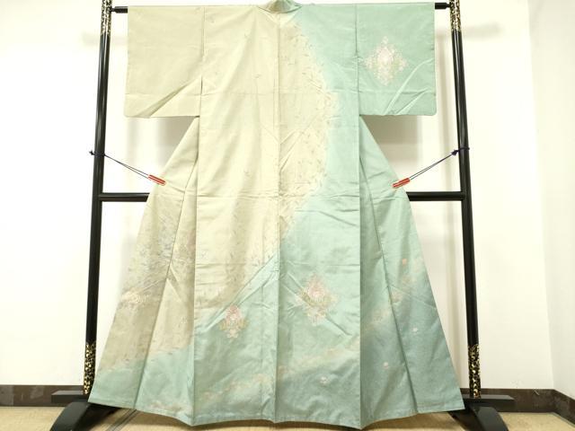 平和屋着物●中国三大刺繍　スワトウ刺繍　汕頭刺繍　総刺繍　本場大島紬　訪問着　作家物　更紗花唐草文　金彩　正絹　逸品　DAAR0090yyy