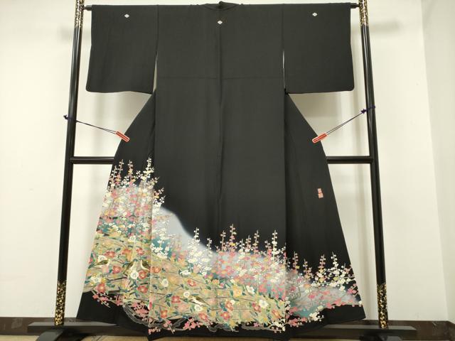 平和屋着物●本加賀友禅作家　百貫華峰　黒留袖　花鳥文　暈し染め　正絹　逸品　DAAR0097yyy