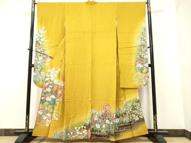 平和屋着物●ブライダルファッションデザイナー・桂由美　振袖　御所車花文　暈し染め　金彩　正絹　逸品　DAAR0115yyy