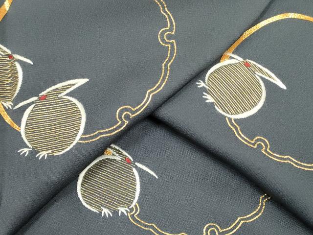 平和屋着物●訪問着　駒刺繍　総刺繍　雪輪に休み鳥　正絹　逸品　DAAR0133yyy
