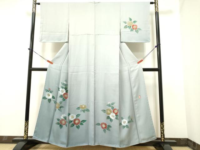 平和屋着物●北大路魯山人　訪問着　手描き　椿　暈し染め　金彩　正絹　逸品　DAAR0147yyy