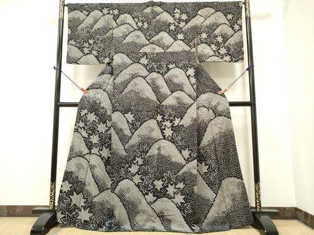 平和屋着物●訪問着　総絞り　遠山楓文　黒地　正絹　逸品　DAAR0217yyy