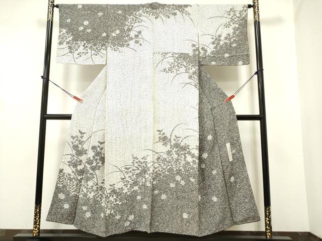 平和屋着物●山下晴三　京友禅競技大会受賞　訪問着　草花シルエット　たたき染め　正絹　逸品　DAAR0235yyy