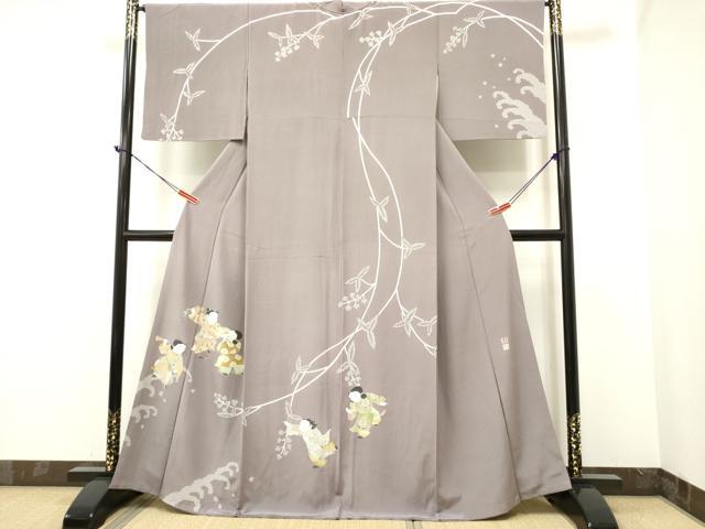 平和屋着物●京加賀友禅　松本健一　訪問着　童子遊び　紫苑色地　正絹　逸品　DAAR0259yyy