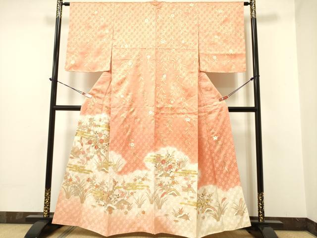 平和屋着物●訪問着　駒刺繍　霞花鳥文　暈し染め　金彩　正絹　逸品　DAAR0274yyy