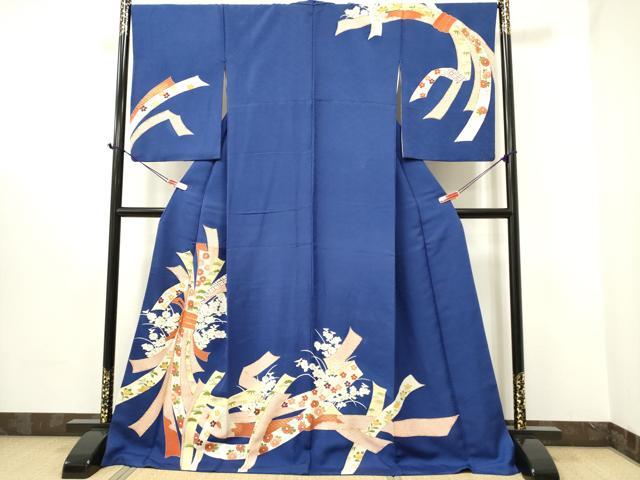 平和屋着物●訪問着　駒刺繍　束ね熨斗花文　金彩　ロング丈　正絹　逸品　DAAR0292yyy