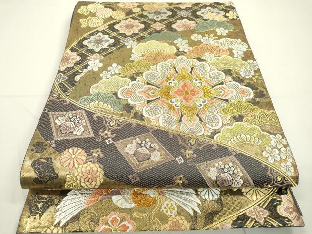 平和屋着物●六通柄袋帯　唐織　草木染　正倉院飛鳥花文　金銀糸　引箔　正絹　逸品　DAAR0691fe
