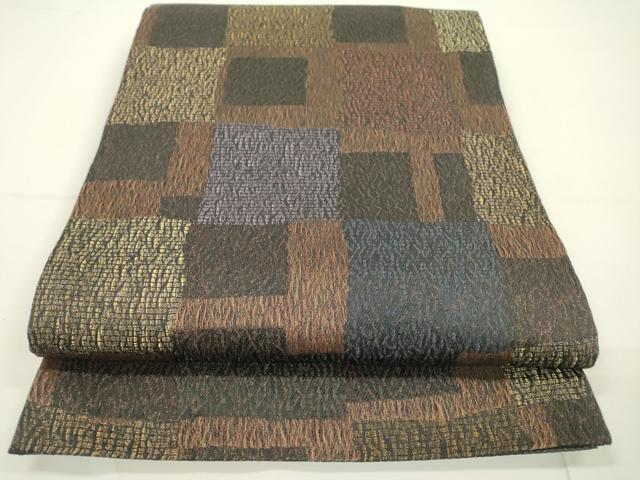 平和屋着物▽六通柄袋帯　スリーシーズン　春夏秋　櫛織　幾何学　正絹　逸品　DAAR0709fe