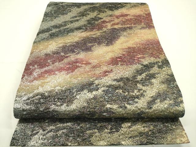 平和屋着物●両面　全通柄袋帯　霞文　金糸　正絹　逸品　未使用　DAAR0726fe