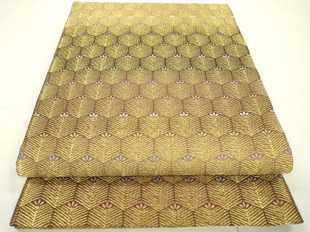 平和屋着物●両面　六通柄袋帯　亀甲松葉文　金糸　正絹　逸品　DAAR0729fe