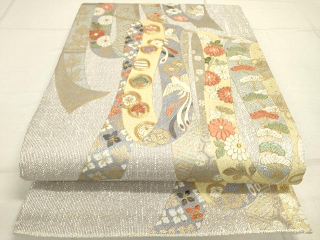 平和屋着物●六通柄袋帯　駒刺繍　鬘帯鳳凰花松文　金銀糸　正絹　逸品　DAAR0774fe