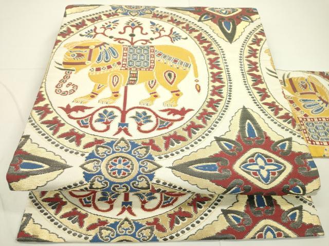 平和屋着物●九寸名古屋帯　象　金糸　正絹　逸品　DAAR0916fe