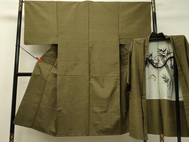 平和屋着物●男性　紬　アンサンブル　根岸色　正絹　逸品　未使用　DAAR4305tw