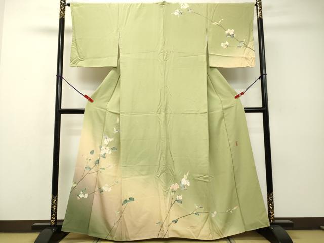 平和屋着物●京友禅　伝統工芸士　坂東峰彩　訪問着　枝花文　暈し染め　正絹　逸品　DAAR4331tw