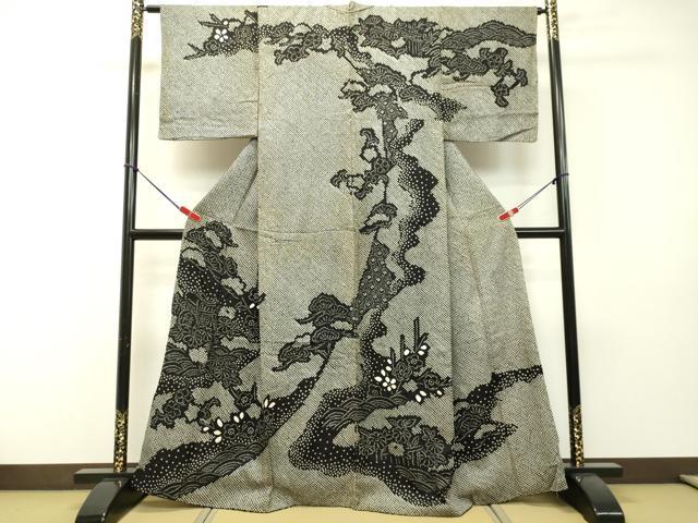 平和屋着物●訪問着　総絞り　御所車草花文　黒地　正絹　逸品　DAAR4347tw