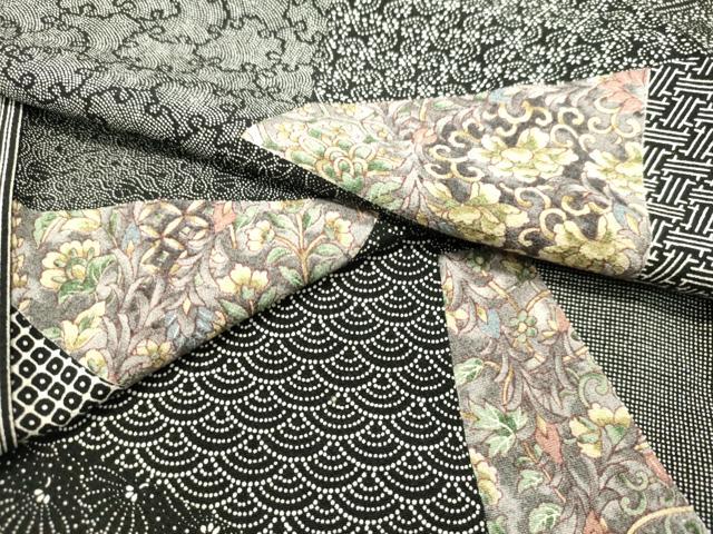 平和屋着物●伝統工芸士　染谷梅治　江戸小紋　切嵌更紗花文　黒地　さが美扱い　正絹　逸品　DAAR4378tw
