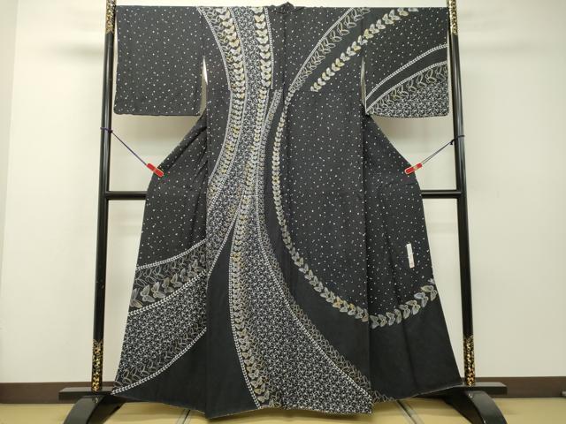 平和屋着物●訪問着　作家物　花蝶文　黒地　正絹　逸品　DAAR4435tw