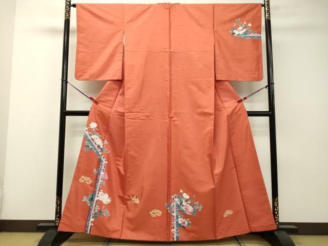 平和屋着物●本加賀友禅作家　染元千紅代表　寺西一紘　訪問着　白山紬　草花松文　正絹　逸品　DAAR4470tw