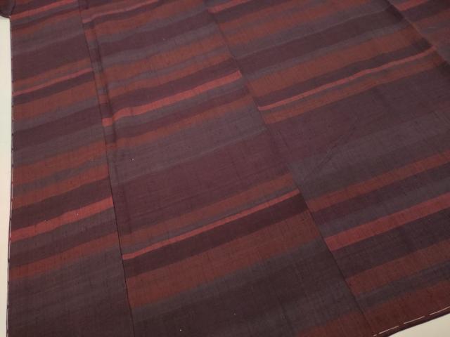 平和屋着物●上質な紬 　横段文　正絹　逸品　未使用　DAAR4517tw