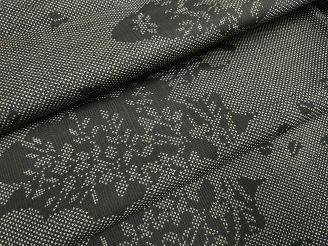 平和屋着物▽本場大島紬　単衣　7マルキ　雲取草葉文　正絹　逸品　未使用　DAAR5206du