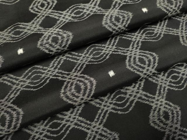 平和屋着物▽上質な紬　単衣　菱文　黒地　正絹　逸品　DAAR5497du