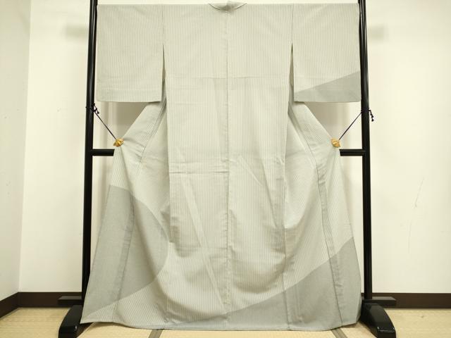 平和屋着物▽本塩沢　訪問着　単衣　縞　正絹　逸品　DAAR5505du