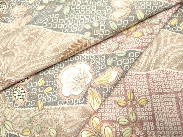 平和屋着物▽上質な小紋　単衣　鹿の子花文　松坂屋扱い　正絹　逸品　DAAR5513du