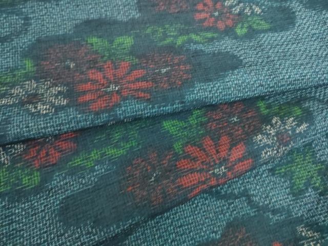 平和屋着物▽上質な紬　単衣　雲取り花文　正絹　逸品　未使用　DAAS0045az