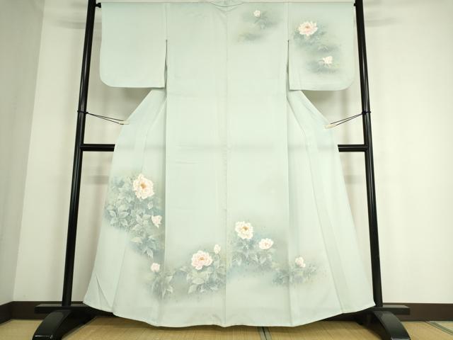 平和屋着物▽訪問着　単衣　草花文　正絹　逸品　DAAS0058az