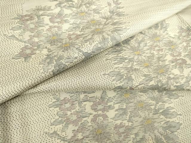 平和屋着物▽本場大島紬　白大島　単衣　色紙花文　正絹　逸品　DAAS0064az