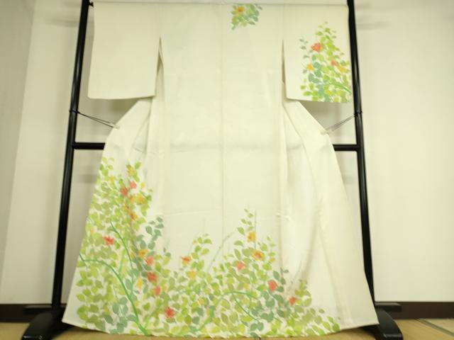 平和屋着物▽訪問着　単衣　草花文　正絹　逸品　DAAS0071az