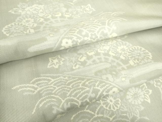平和屋着物▽上質な紬　単衣　霞菊牡丹文　正絹　逸品　DAAS0076az