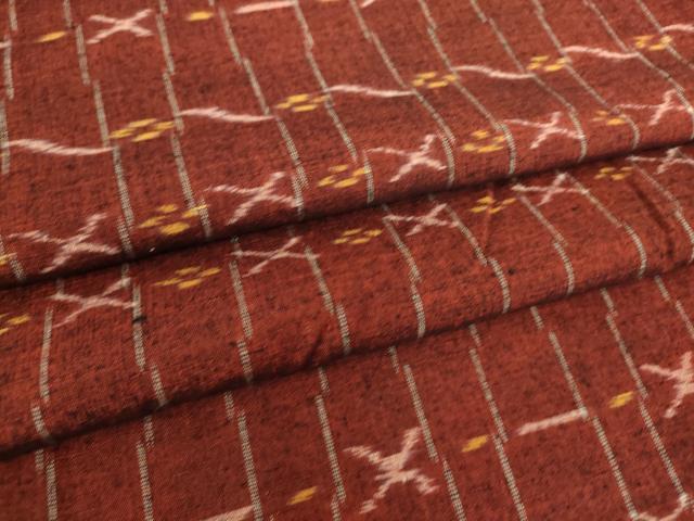 平和屋着物▽上質な紬　単衣　絣文様　正絹　逸品　DAAS0098az