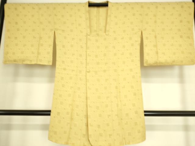 平和屋着物▽道行コート　スリーシーズン　春夏秋　塵除け　菱紋紗　淡黄色　正絹　逸品　DAAS0112az