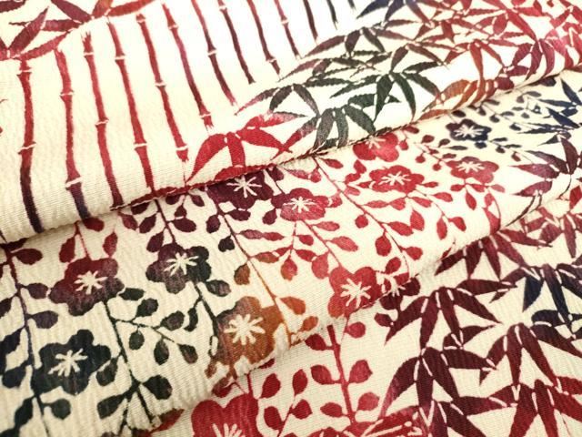 平和屋着物▽上質な小紋　単衣　型染　笹竹梅文　鬼しぼ縮緬　正絹　逸品　未使用　DAAS0128az