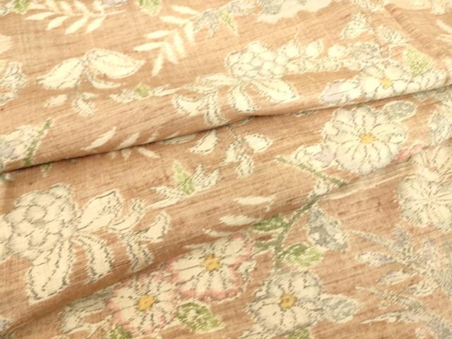 平和屋着物▽上質な紬　単衣　霞花文　正絹　逸品　DAAS0140az