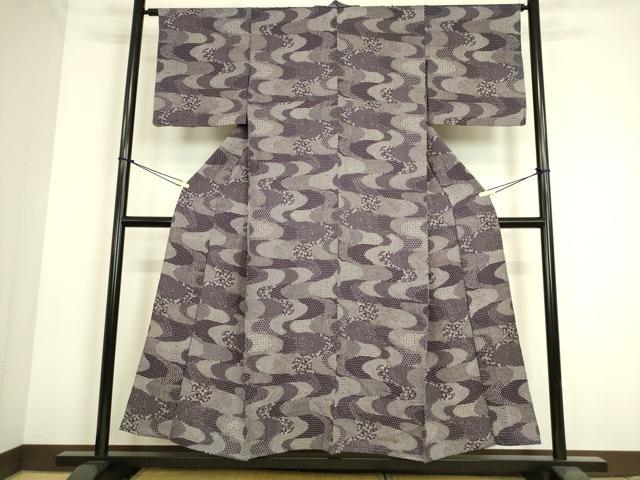 平和屋着物▽上質な小紋　単衣　流水花文　正絹　逸品　DAAS0150az