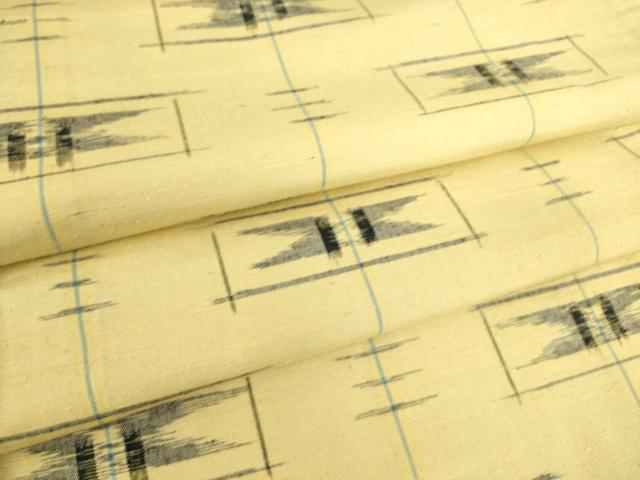 平和屋着物▽上質な紬　単衣　横段絣文　正絹　逸品　DAAS0180az