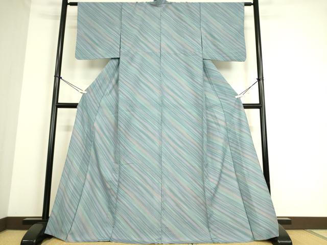 平和屋着物▽小紋　単衣　斜縞　洗える着物　DAAS0193az