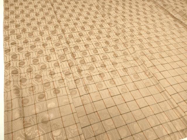 平和屋着物▽上質な小紋　単衣　格子立涌菊地紋　正絹　逸品　DAAS0196az