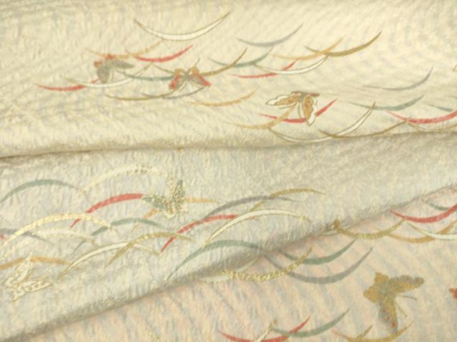 平和屋着物▽上質な小紋　単衣　芝に舞蝶　金彩　正絹　逸品　DAAS0199az