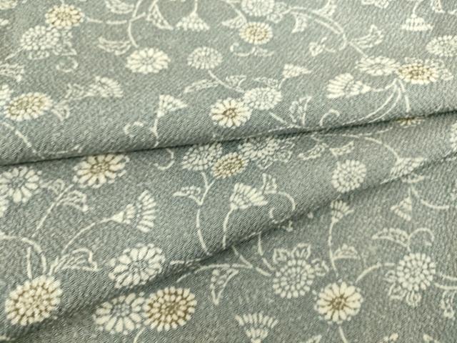 平和屋着物▽上質な小紋　単衣　菊唐草文　鬼しぼ縮緬　正絹　逸品　DAAS0200az