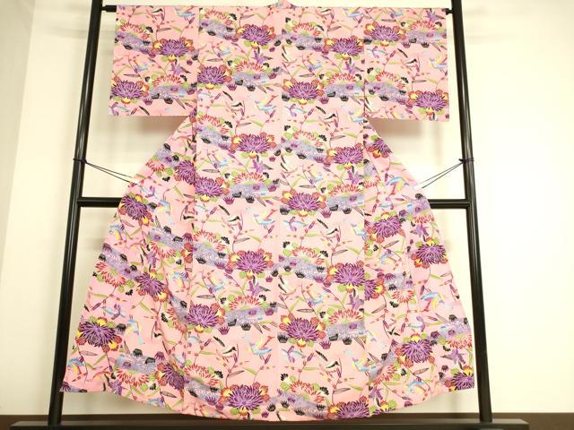 平和屋着物▽小紋　単衣　飛鳥花文　洗える着物　DAAS0241az