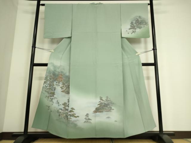 平和屋着物▽訪問着　単衣　名所風景文　暈し染め　金彩　正絹　逸品　DAAS0262az