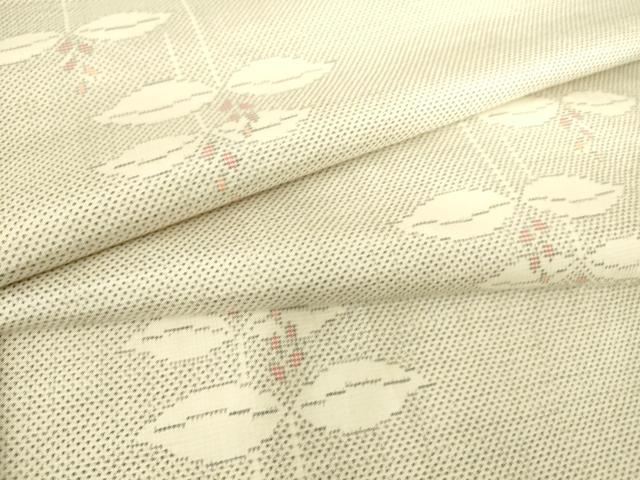 平和屋着物▽本場大島紬　白大島　単衣　9マルキ　草花文　正絹　逸品　未使用　DAAS0297az