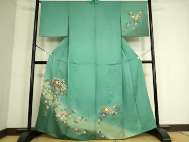 平和屋着物▽訪問着　単衣　地紙花文　暈し染め　金彩　正絹　逸品　DAAS0317az