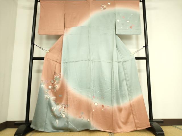平和屋着物▽訪問着　単衣　駒刺繍　吉祥花文　暈し染め　金彩　正絹　逸品　DAAS0445az