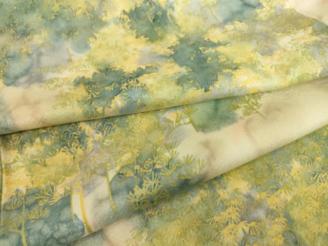 平和屋着物▽上質な小紋　単衣　霞樹林文　暈し染め　正絹　逸品　DAAS0519az